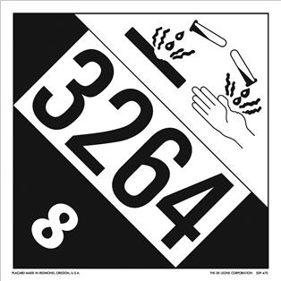 Corrosive Placard, DOT 8, UN 3264, Black/White | Pratt Plus